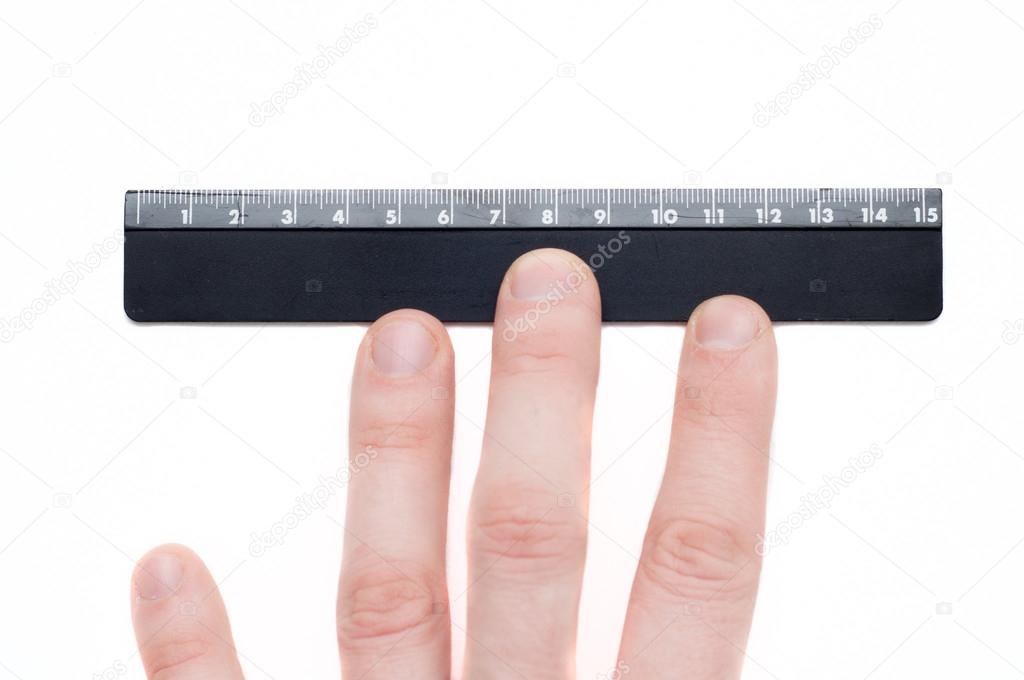 Hands hold a black ruler isolated with a white background. — Stock ...