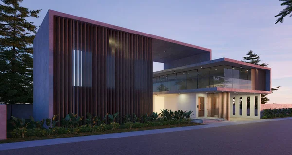 Beautiful Modern Luxury Villa Night Scene Rendering Stock Photo by ...