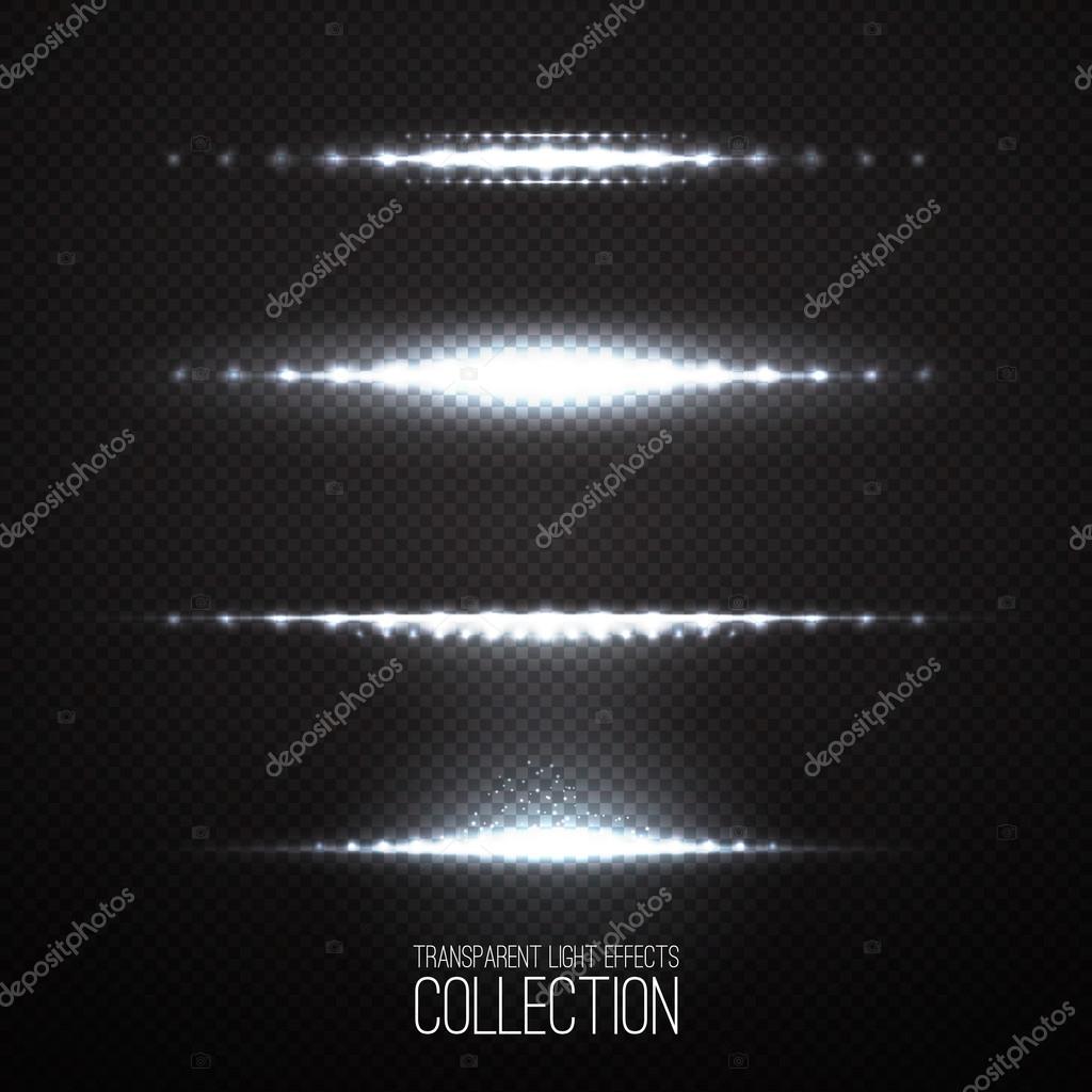 Glowing white light effects collection isolated on transparent ...