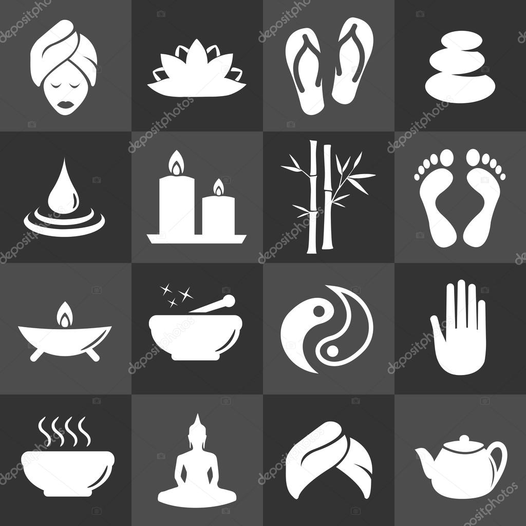 Beauty Massage Spa Icon Set - Bamboo, Feet, Meditation, Tea, Relax ...