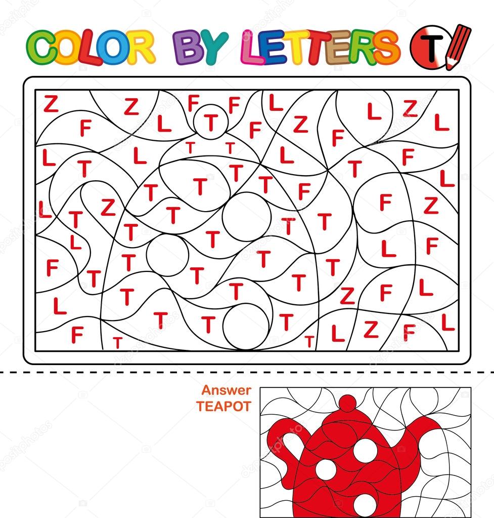 Color by letter. Puzzle for children. Teapot — Stock Photo © natasha ...