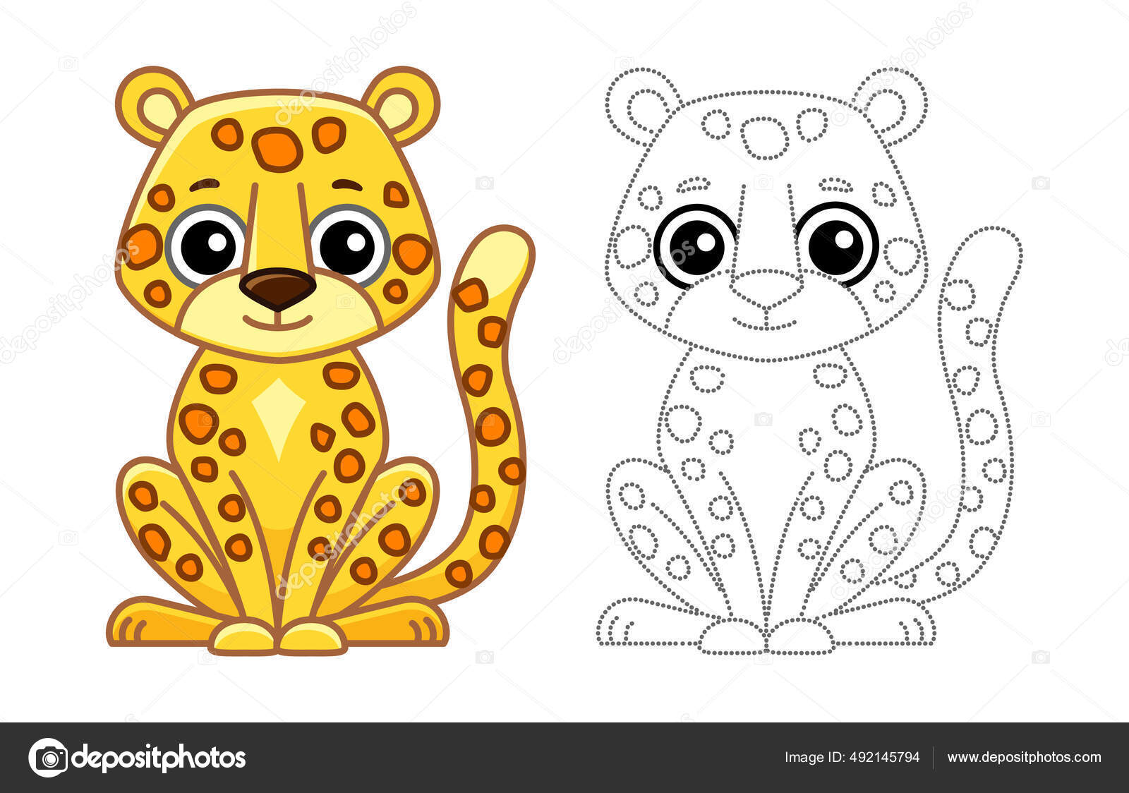 Coloring Animal Children Coloring Book Funny Leopard Cartoon Style ...