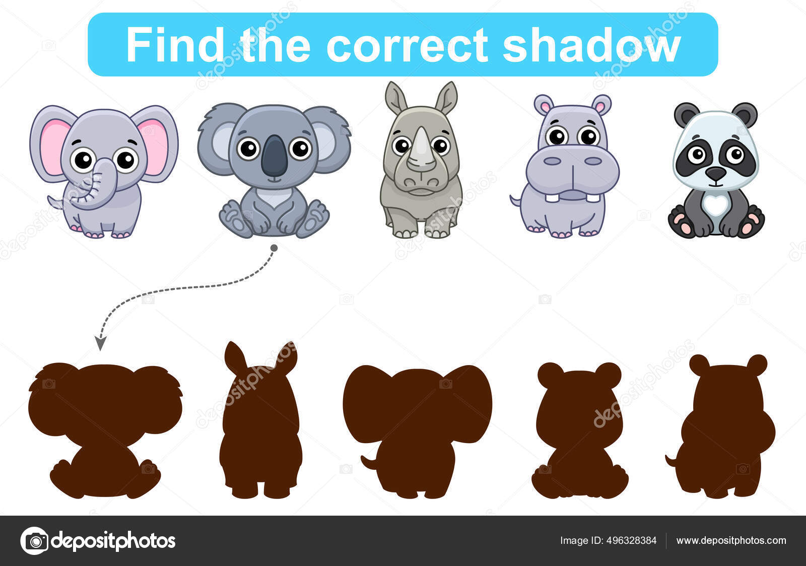 Find Correct Shadow Kids Educational Game Set Forest Zoo Animals Stock ...