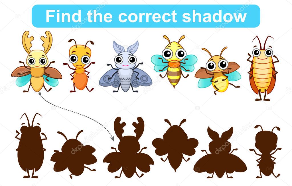 Encuentra la sombra correcta. Juego educativo para niños. Conjunto de ...
