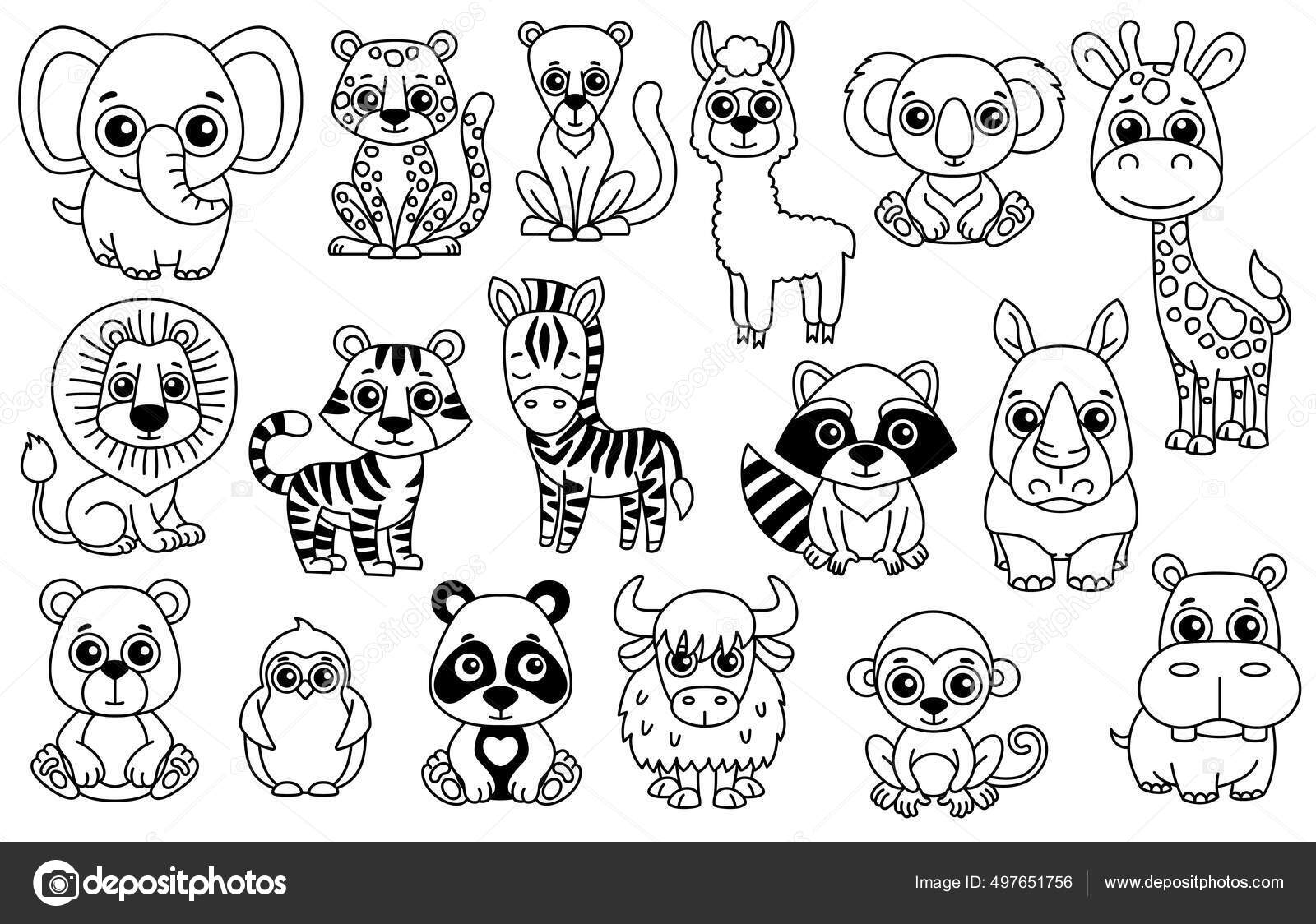 Animales Lindos Clipart En Blanco Y Negro