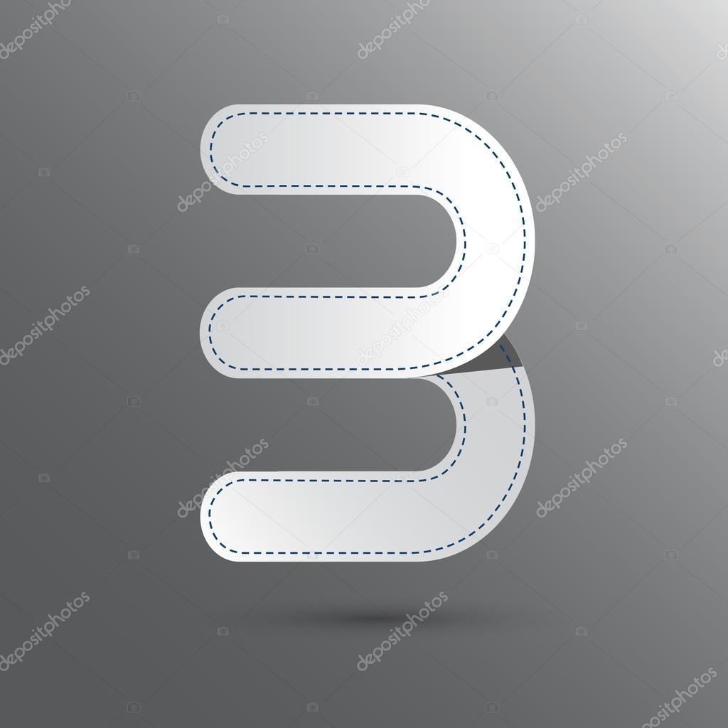 Number Three with white and gray color . Vector design template Stock ...