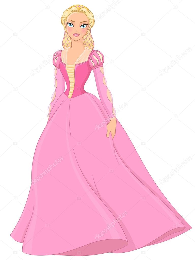 Medieval lady in pink dress vector illustration — Stock Vector ...