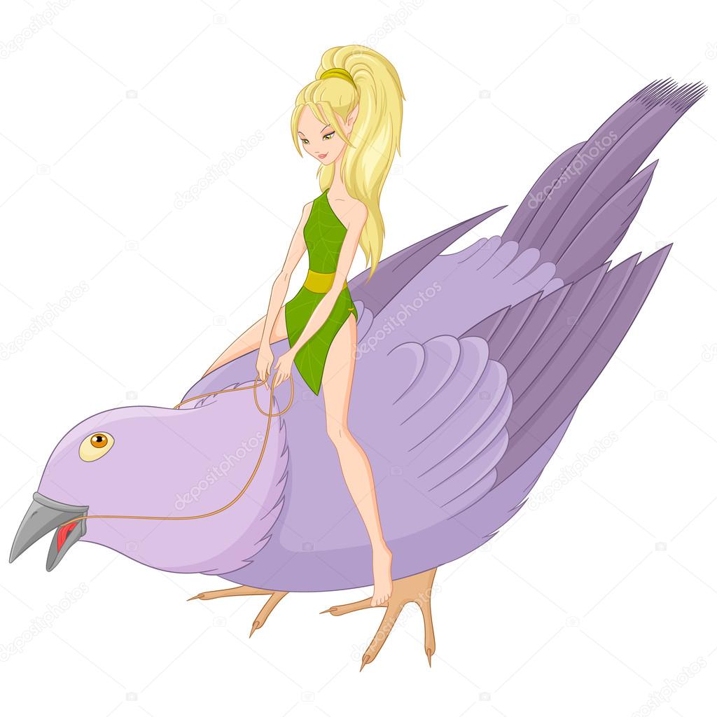 Fairy on bird. Vector illustration isolated on white background. Stock ...