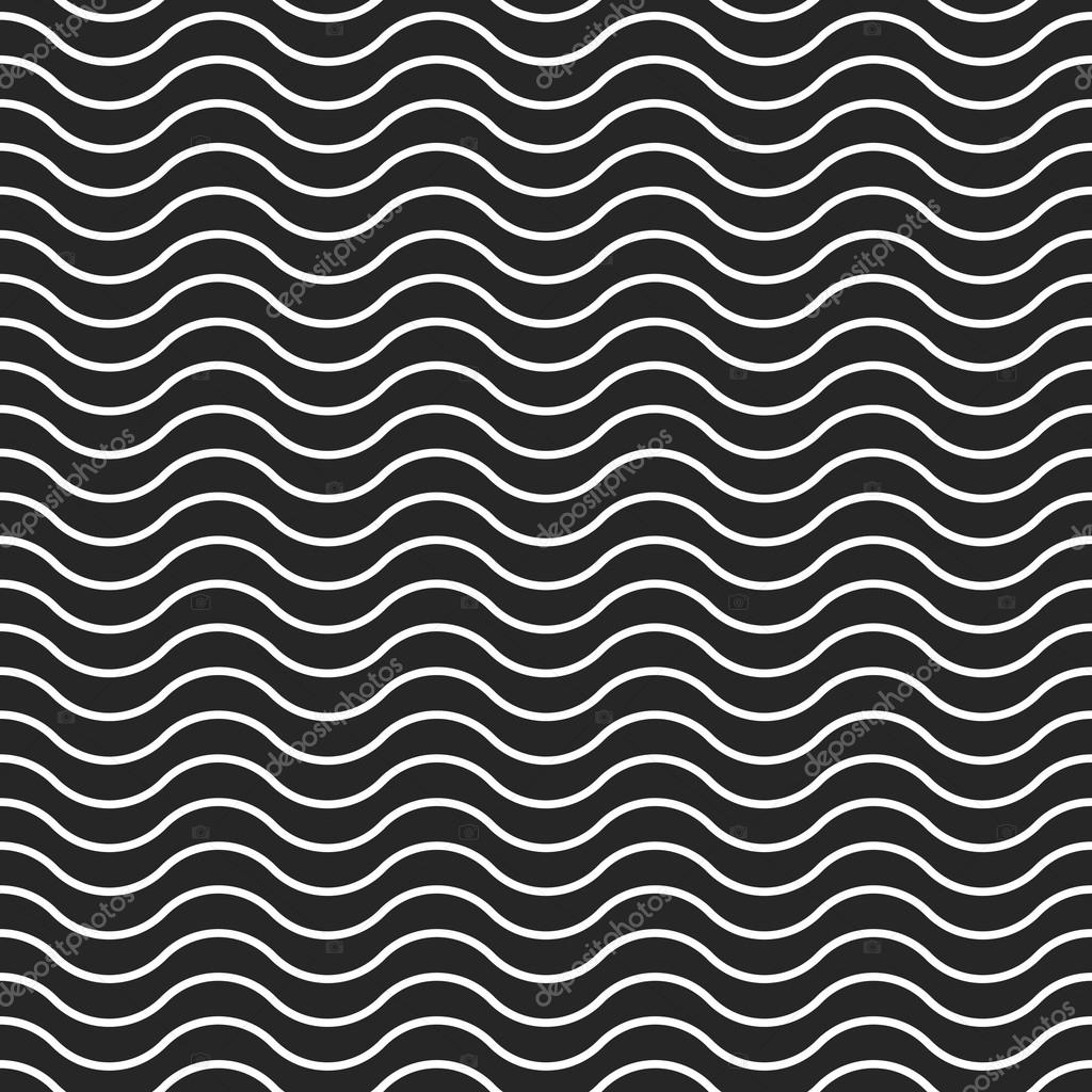 Wave background vector seamless pattern, black white monochrome waved ...
