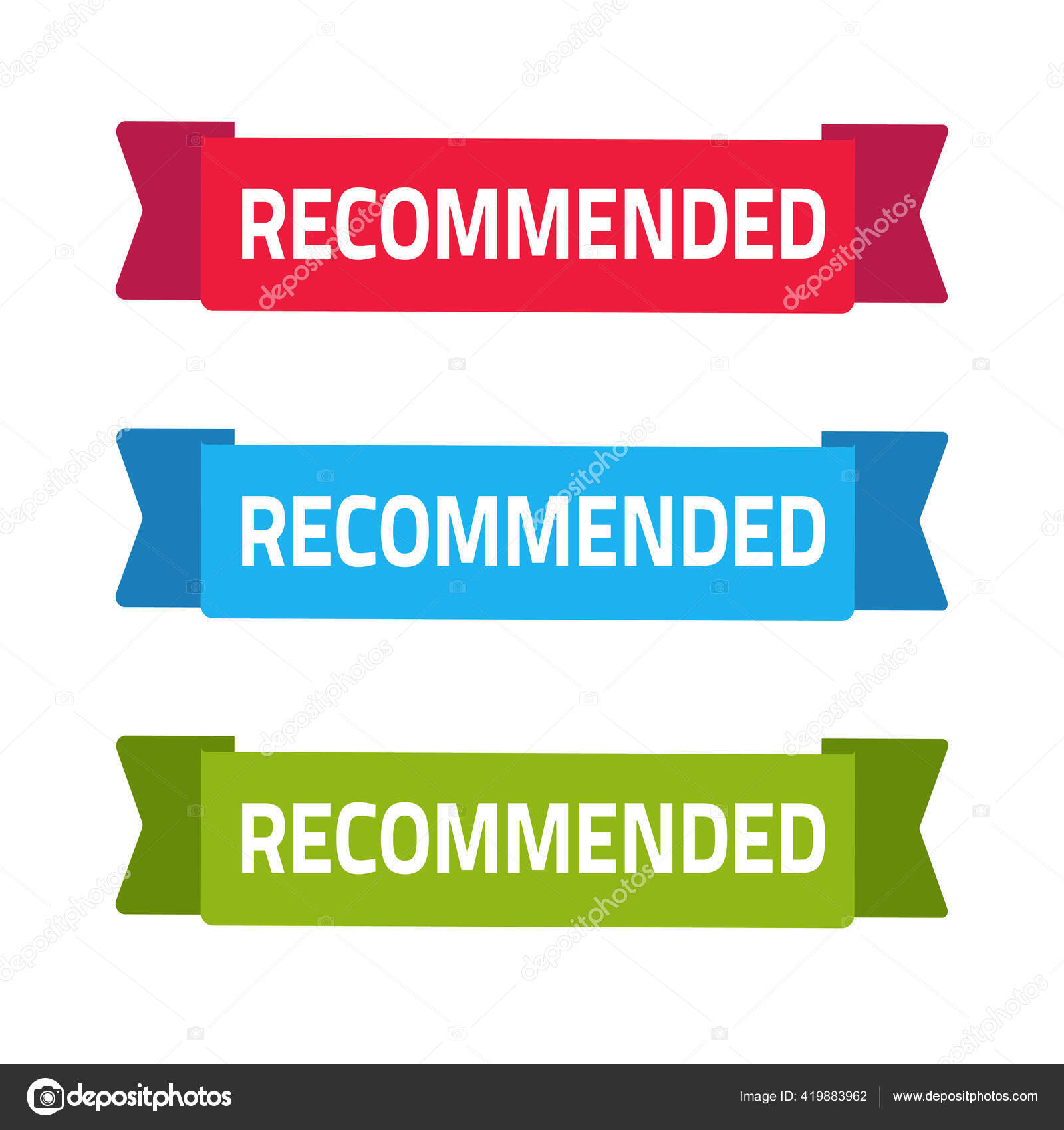 Recommended ribbon banner icon vector flat cartoon, recommendation text ...