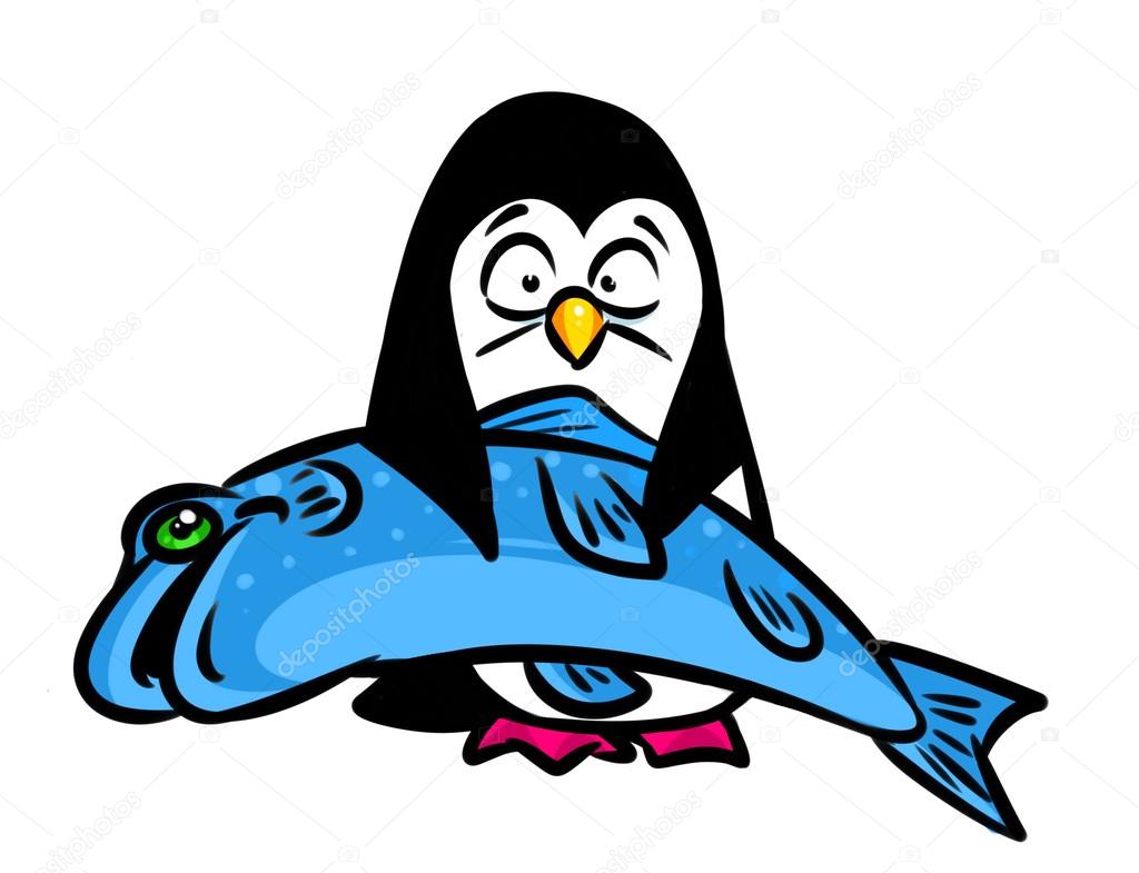 Penguin Eating Fish Clipart