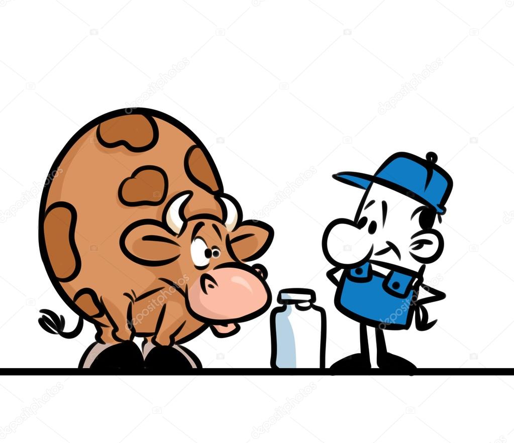 Character man farmer milkman cow Stock Illustration by ©Efengai #112568892