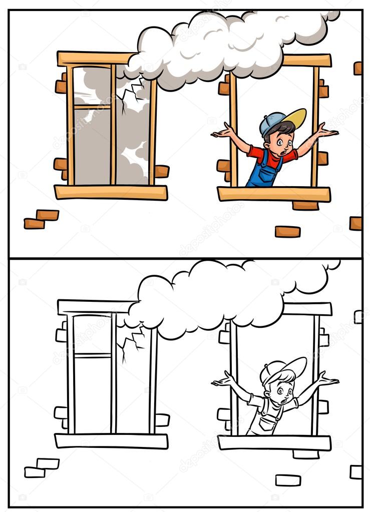 Fire safety table box boy cry help danger Stock Illustration by ...