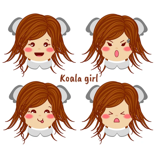 Kawaii vector icon set. Blonde baby girl with different funny, cute ...