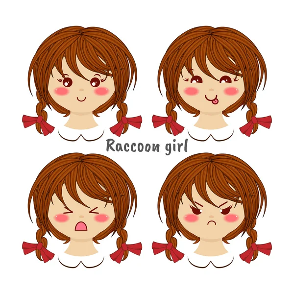 Kawaii vector icon set. Blonde baby girl with different funny, cute ...