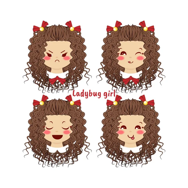 Kawaii vector icon set. Blonde baby girl with different funny, cute ...