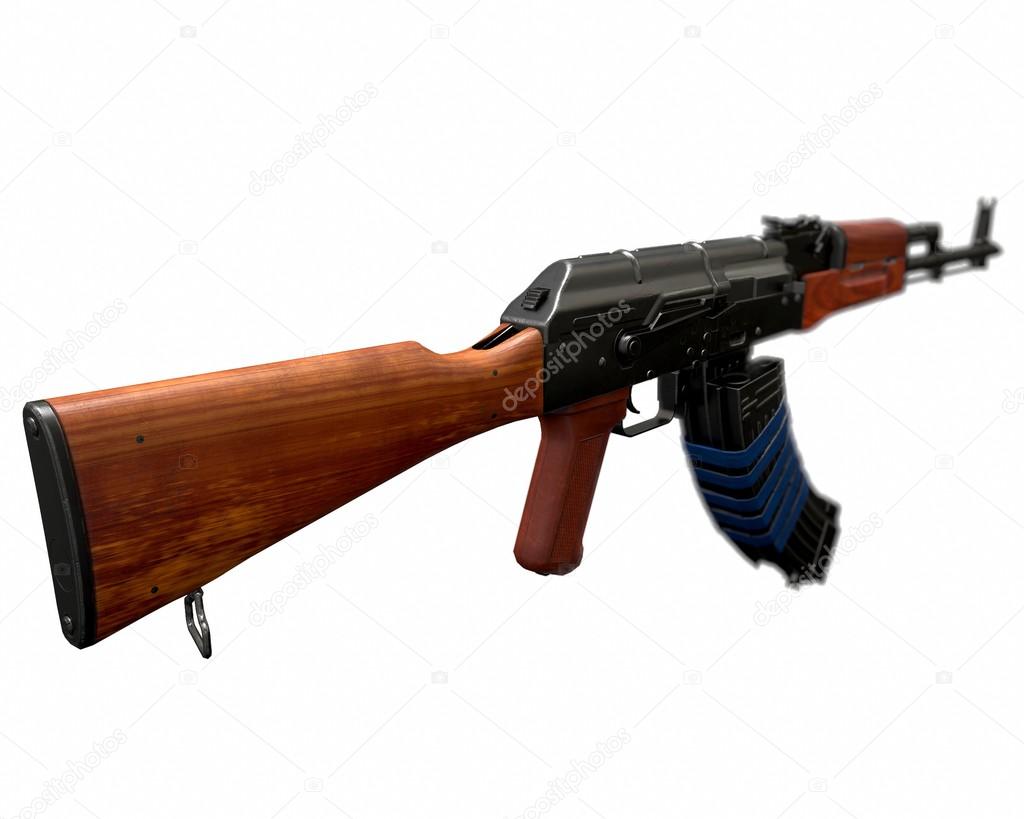 Akm rifle de asalto ilustraci n 3D sobre fondo blanco. Cinta azul y dos ...