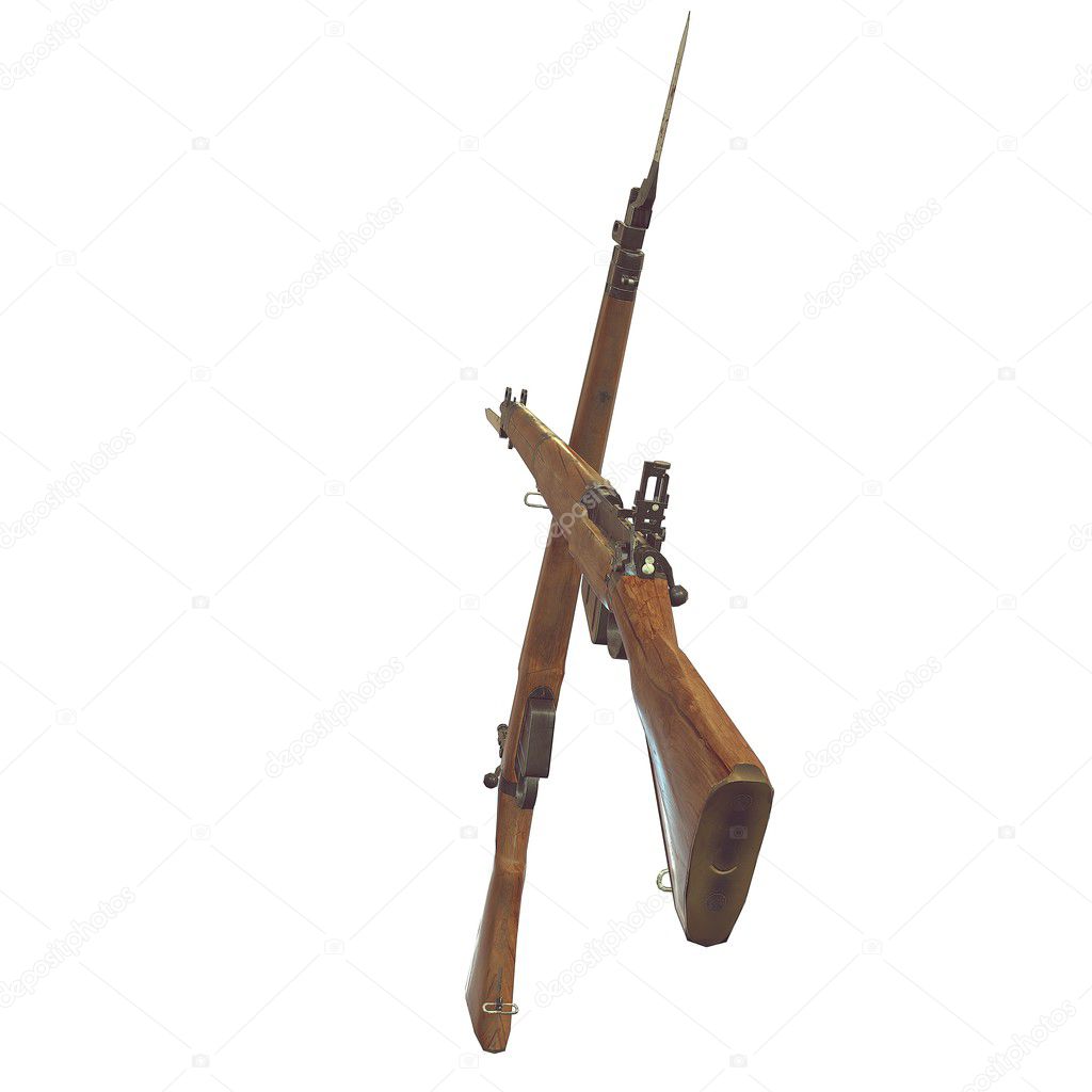 Old rifles 3D illustration. cross weapons. icon guns. cracked wood ...