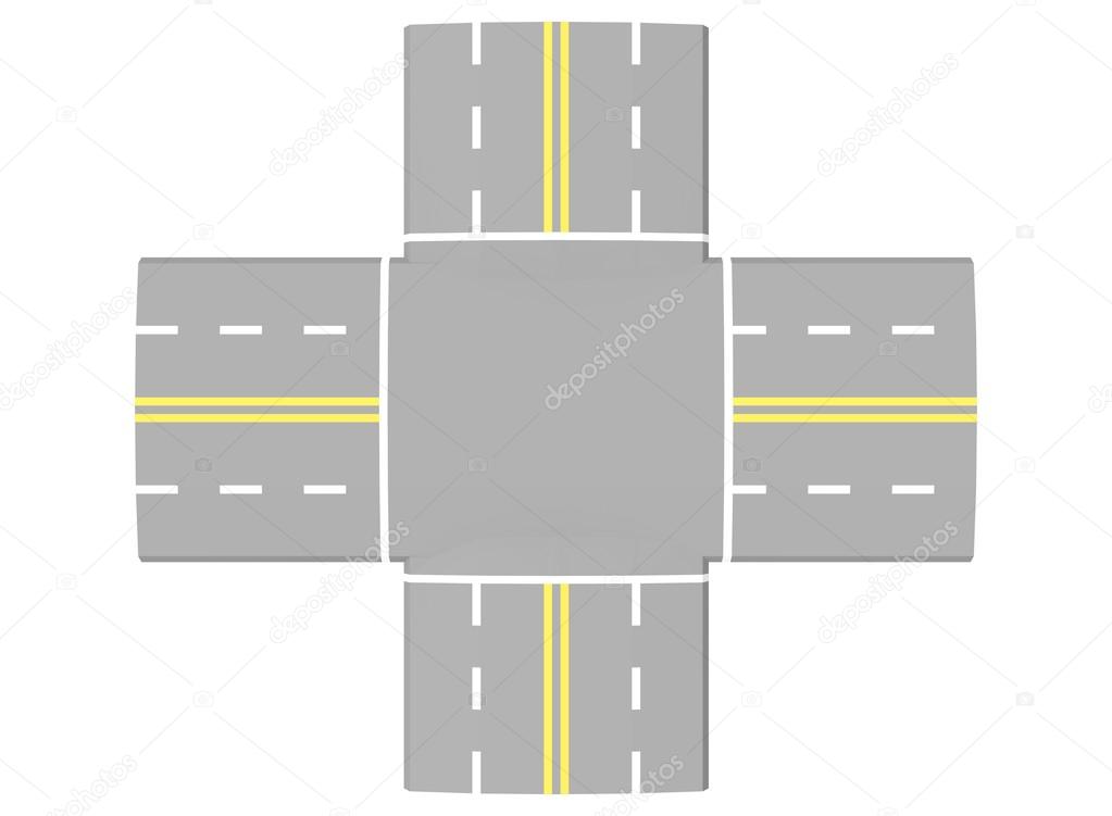 3d ilustración de la intersección de carreteras simples. 2022