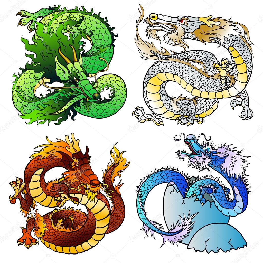 Set four majestic Asian color dragon Stock Vector Image by ©irbis ...