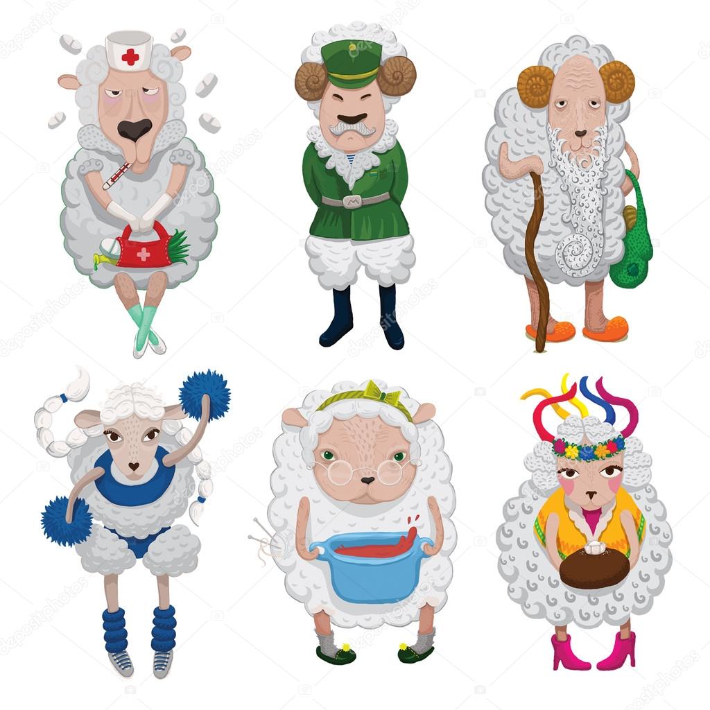 Set of illustrations of sheep characters Stock Illustration by ...