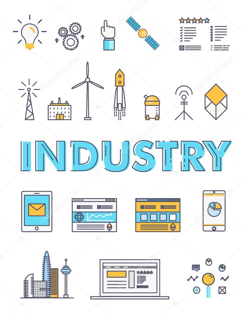 Modern industry thin block line flat icons and composition Stock Vector ...