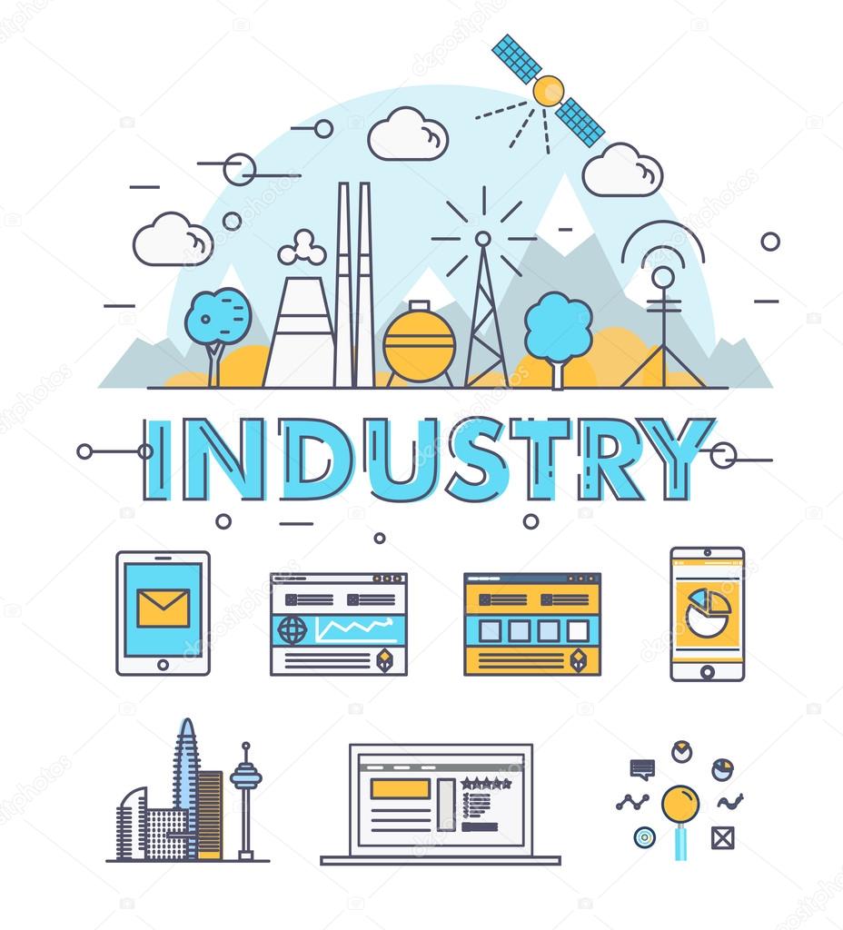 Modern industry thin block line flat icons and composition Stock Vector ...