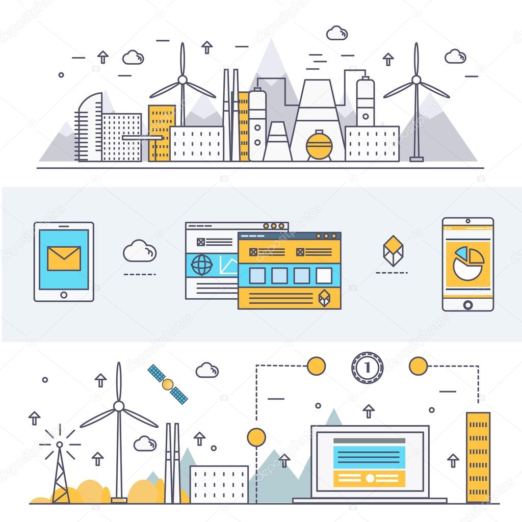 Modern industry thin block line flat icons and composition Stock Vector ...