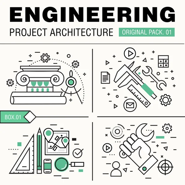 Modern engineering construction big pack. Thin line icons archit ...