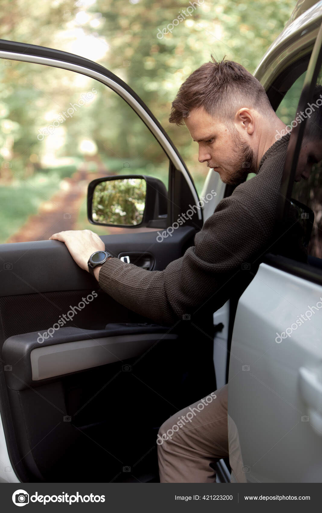 Man Goes Out Car Open Doors Road Trip — Stock Photo © Vera_Petrunina ...