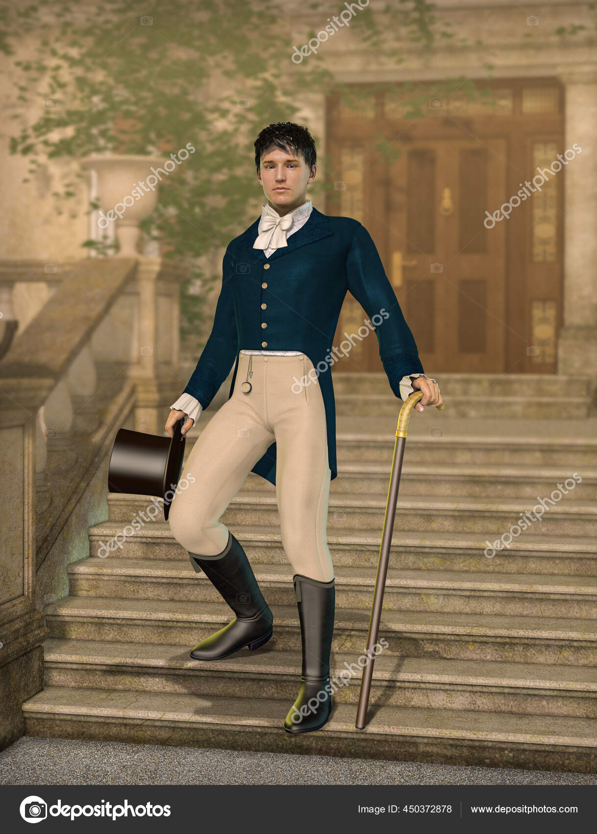 Elegant Young Gentleman Dandy Dressed Regency Fashion Holding Hat ...