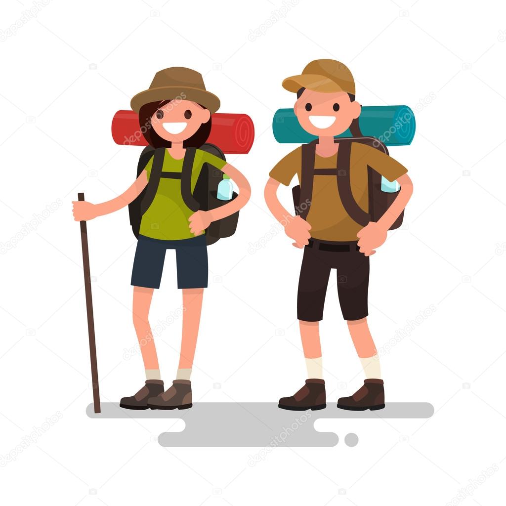 Hiking tourists. Young family couple. Vector illustration Stock Illustration by ©lexam165.gmail ...