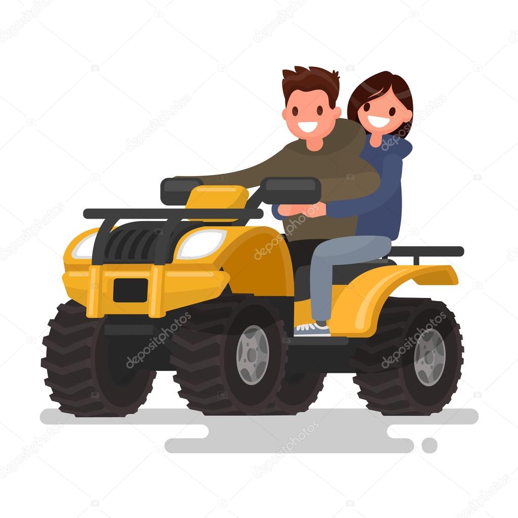 Active holidays. Quad biking. Man and woman are riding a ATV. Ve Stock ...