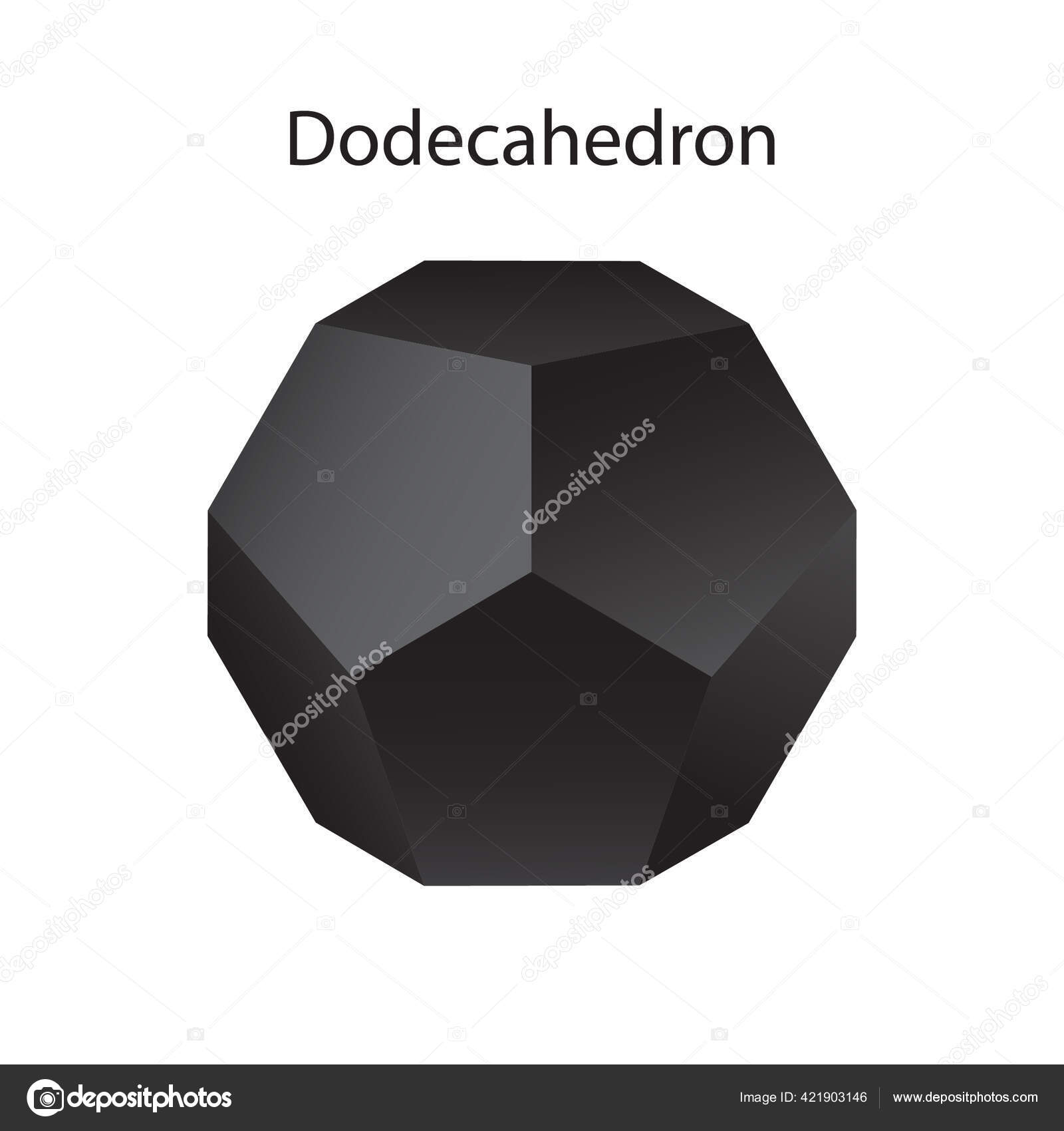 Vector Illustration Black Dodecahedron White Background Gradient Game ...