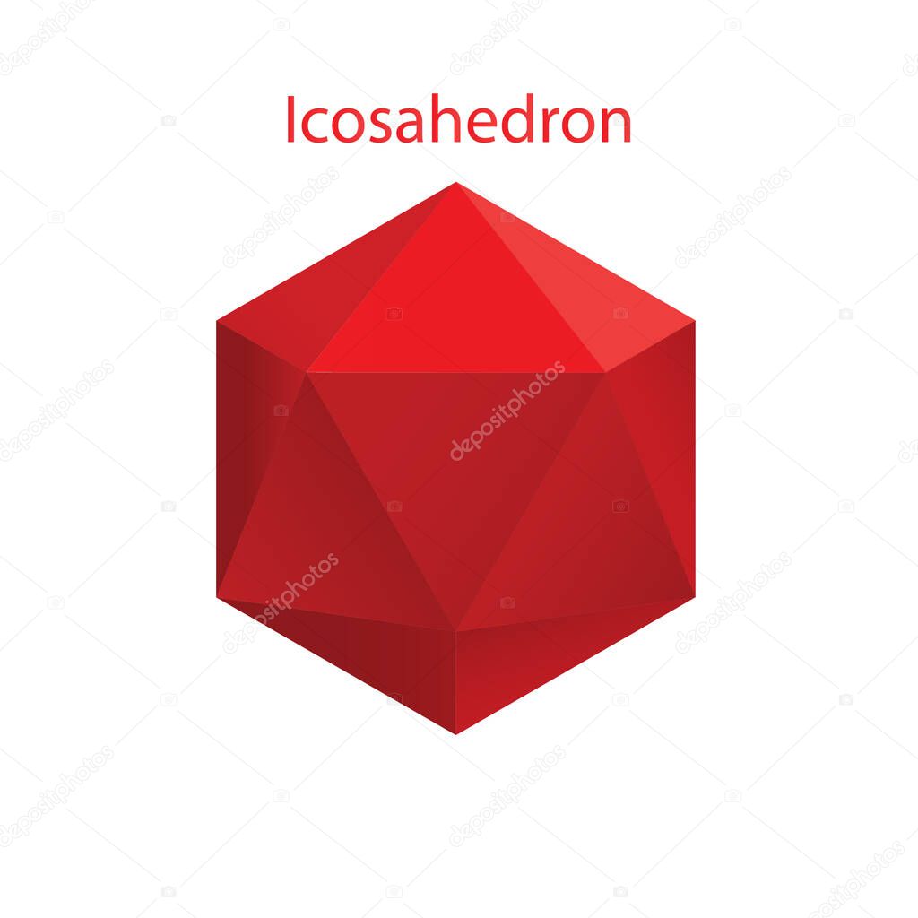 Ilustración vectorial de un icosaedro rojo sobre un fondo blanco con un ...