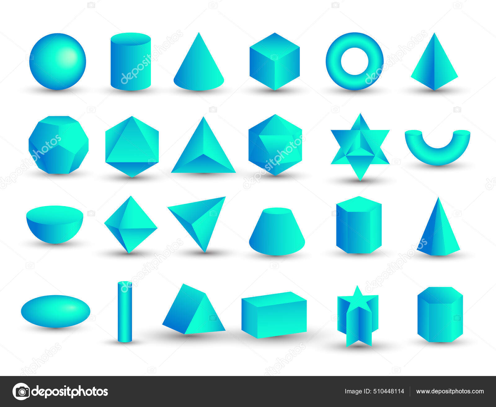 Realistic 3D blue geometric shapes isolated on white background. Maths ...