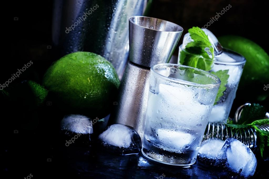 Set of bar tools and ingredients for making cocktails Stock Photo by ...