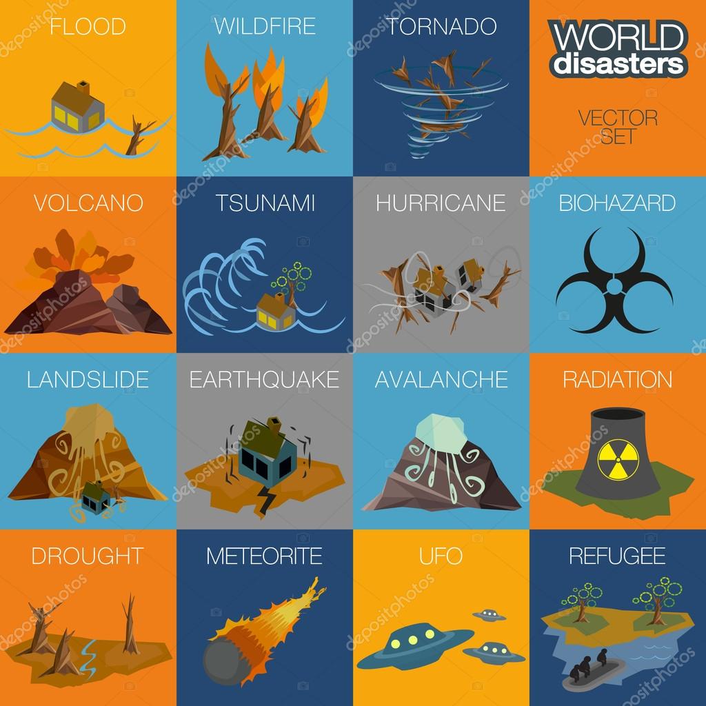 Flood, wildfire, tornado, hurricane, volcano, tsunami, landslide ...