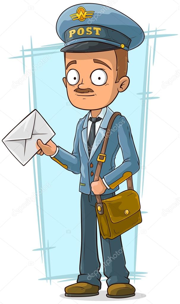 Cartoon-Postbote in blauer Uniform mit Hut Stock-Vektorgrafik von ©GB ...