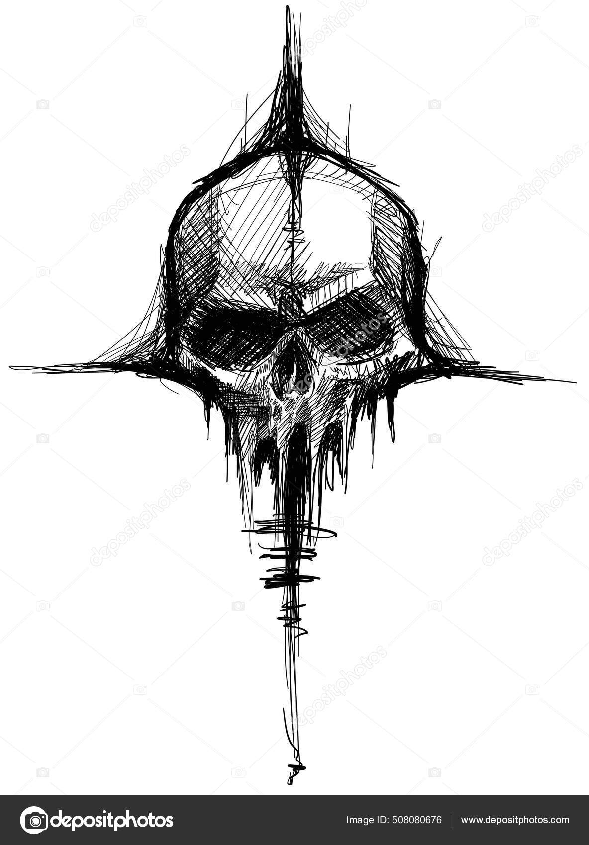 Detailed graphic human skull trash polka line art Stock Vector Image by ...