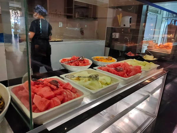 Food on the shelves in the self-service buffet with all inclusive in ...