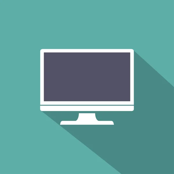 Monitor PC icon flat style with shadow on a green background, vector ...