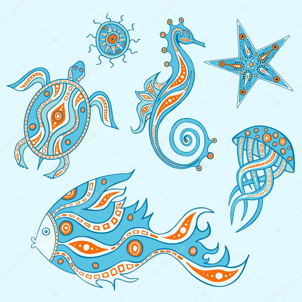 Set of vector ocean animals. Stock Vector Image by ©kurmanstock.gmail ...