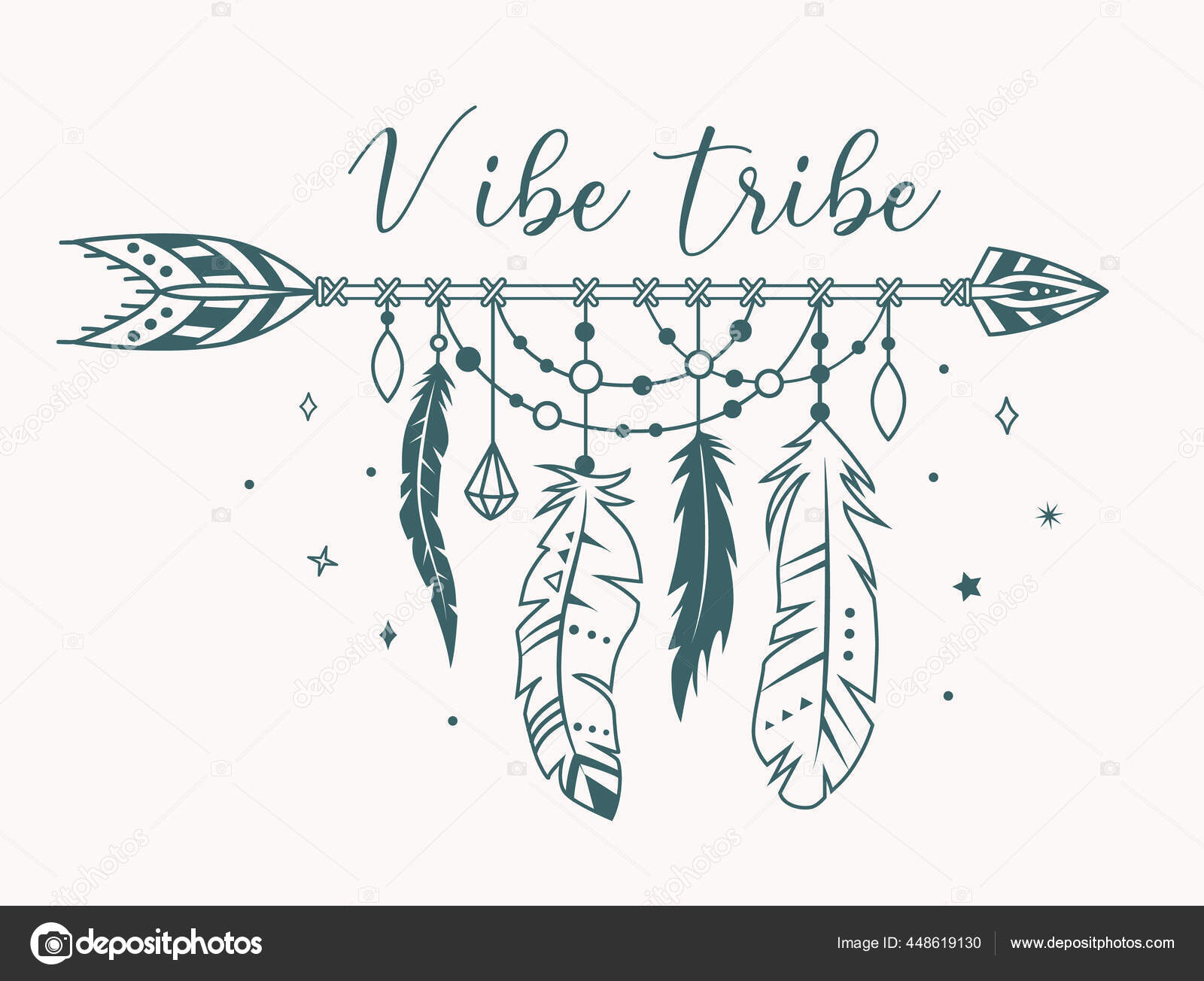 Tribal american arrow with feathers beads and threads. Boho print ...