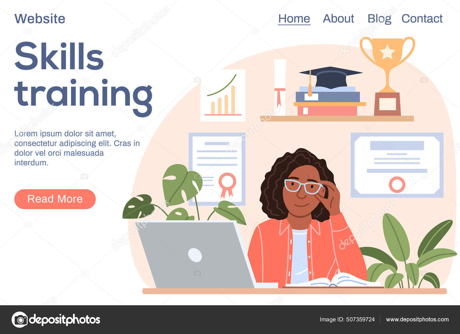 Skills Training Concept Successful Smiling Black Woman Portrait Laptop ...