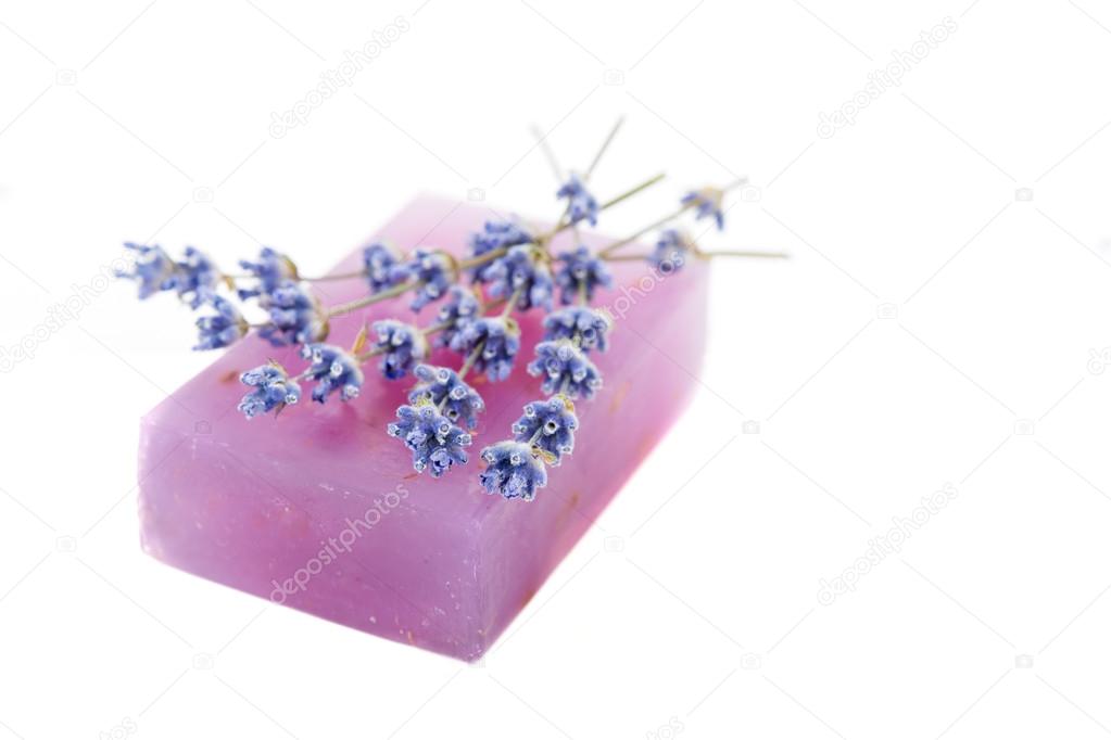 Soap with blue lavender flowers Stock Photo by ©OlyPhotoStories 110311896