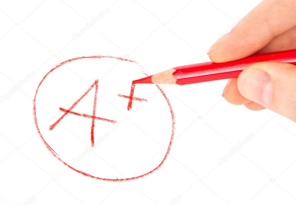 Red pencil and mark A+ — Stock Photo © OlyPhotoStories #110311914