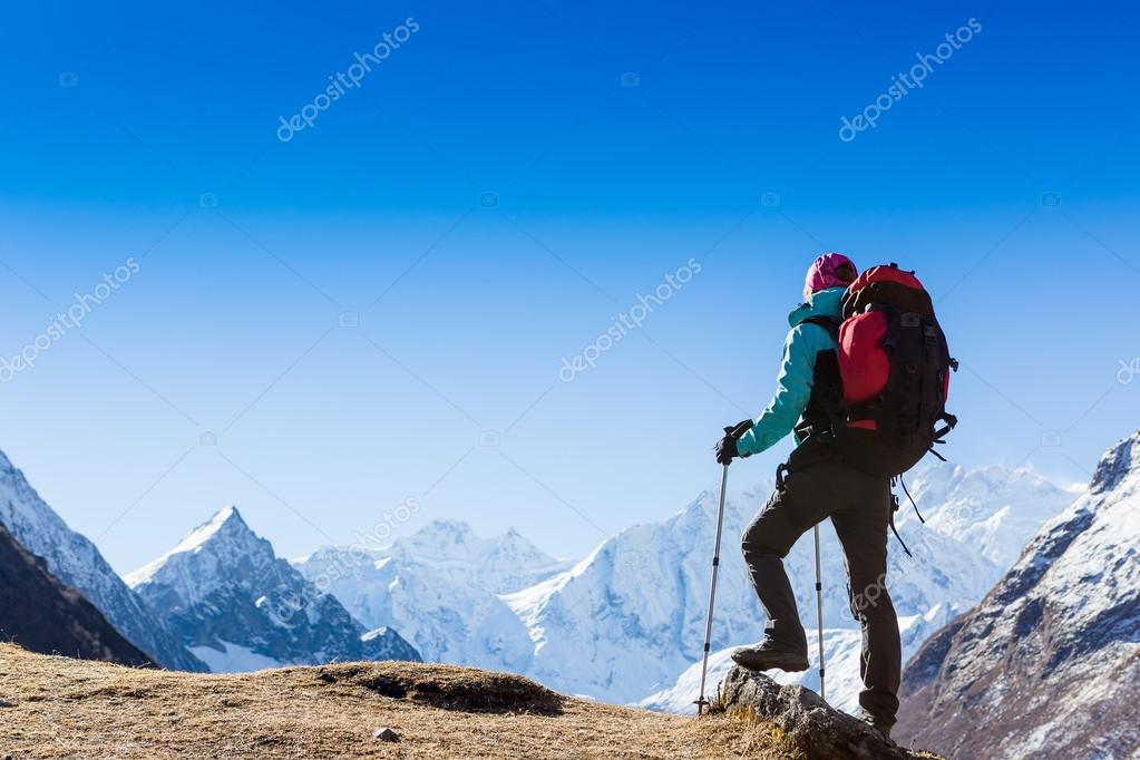 Hiker with the backpack in the mountains Stock Photo by ...