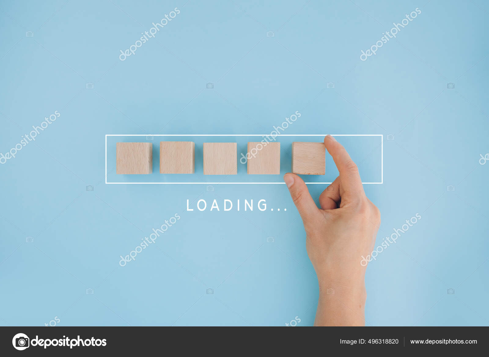 Loading Hand Putting Wood Cube Progress Bar Stock Photo by ...