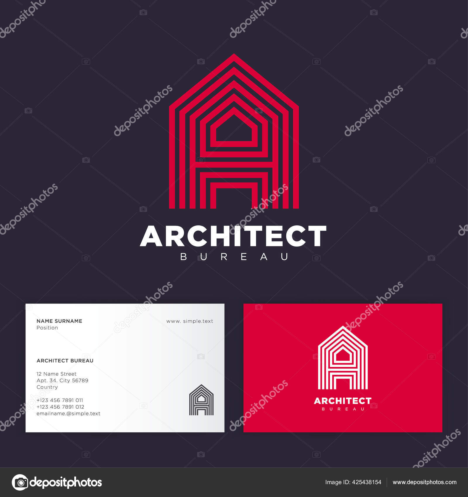 Architect Bureau Logo Red Letter Consist Some Strips Monogram Isolated ...